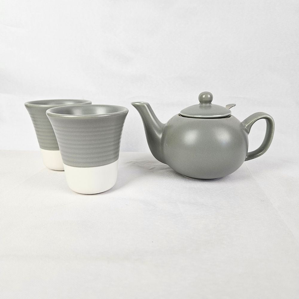 Grey Ceramic Single Serve Teapot 300ml + Tea Cups 180ml Set – Tea Journeys