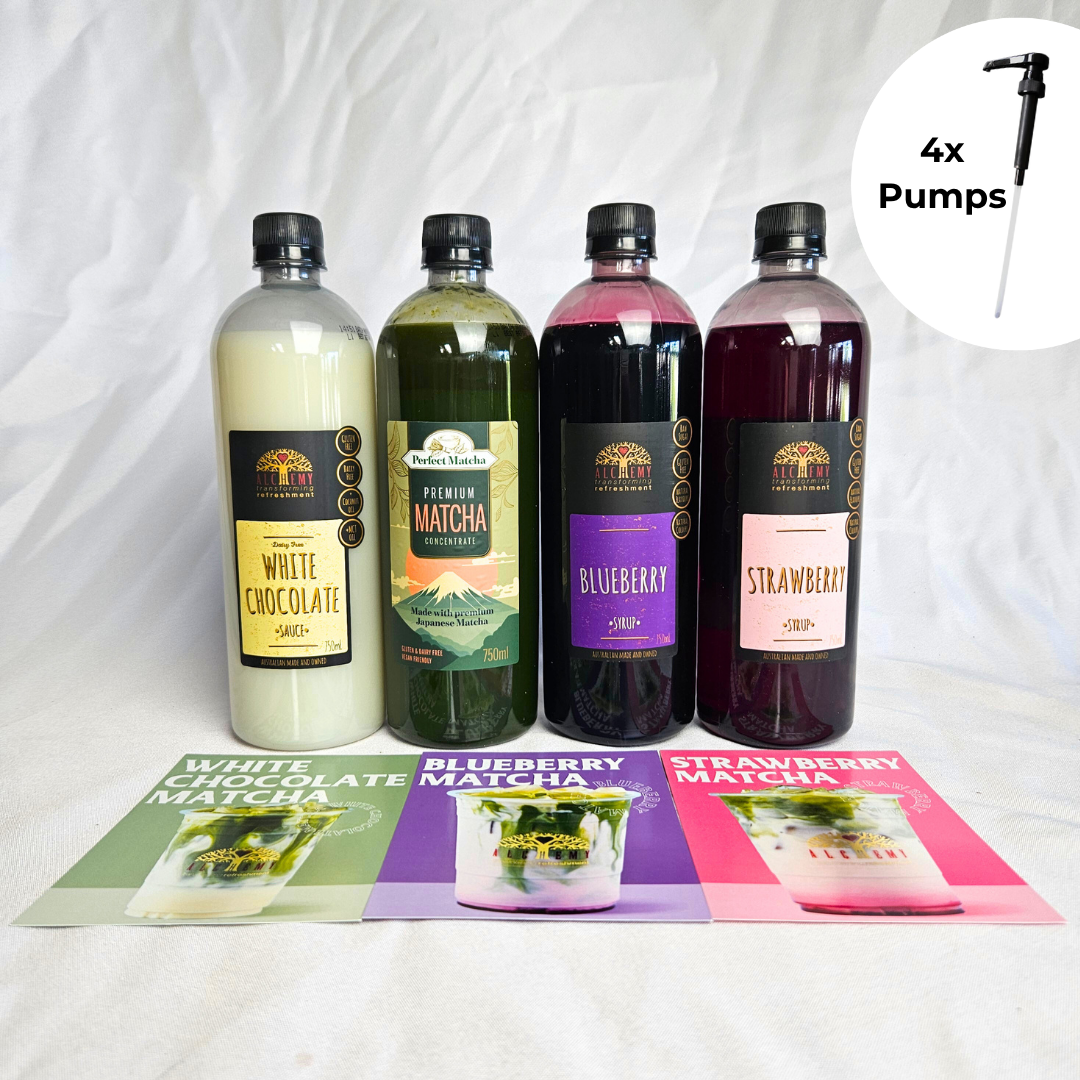Alchemy Flavoured Iced Matcha Kit (Strawberry, Blueberry White Chocola ...